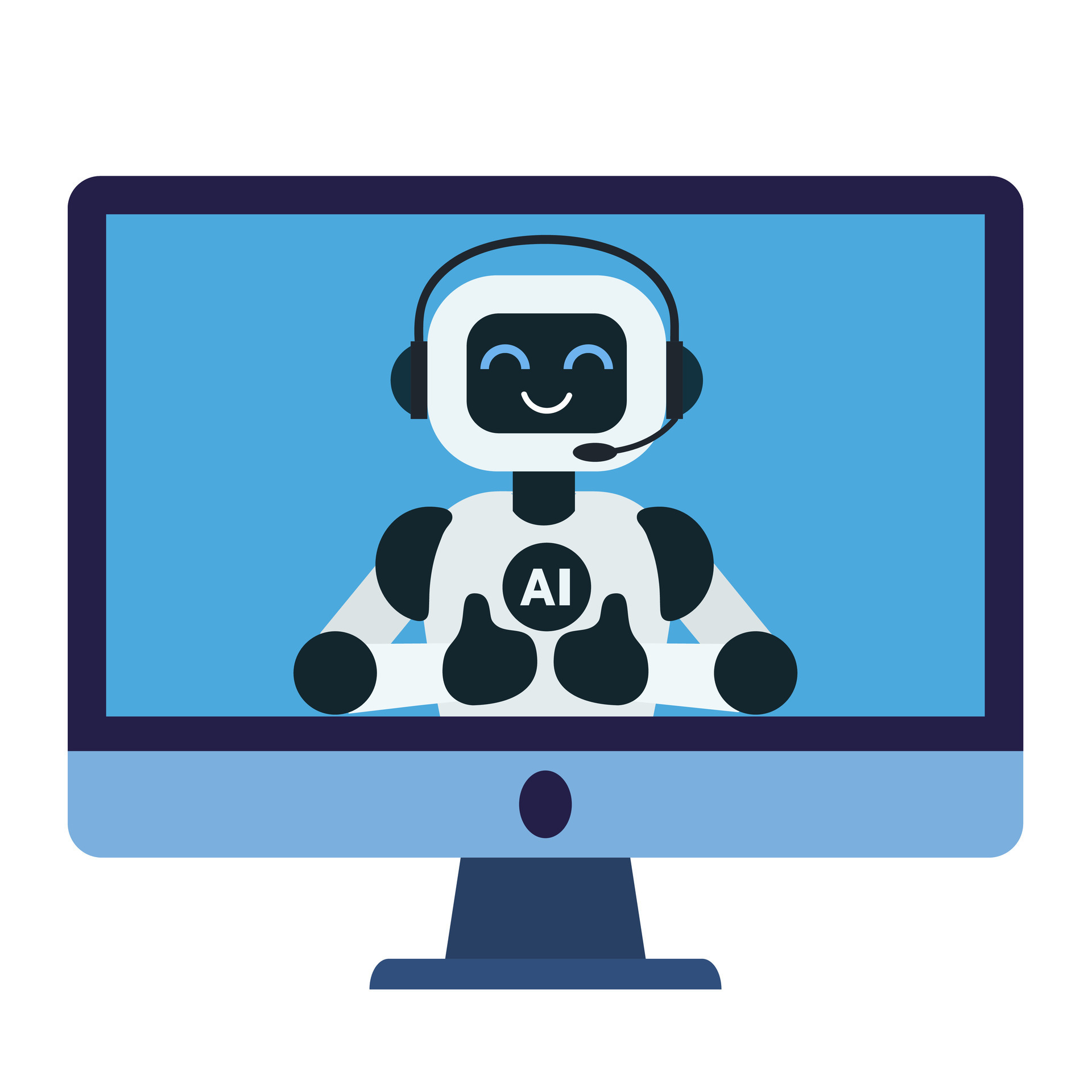 Cute chat bot robot shows thumbs up on the computer monitor screen 47409302 Vector Art at Vecteezy