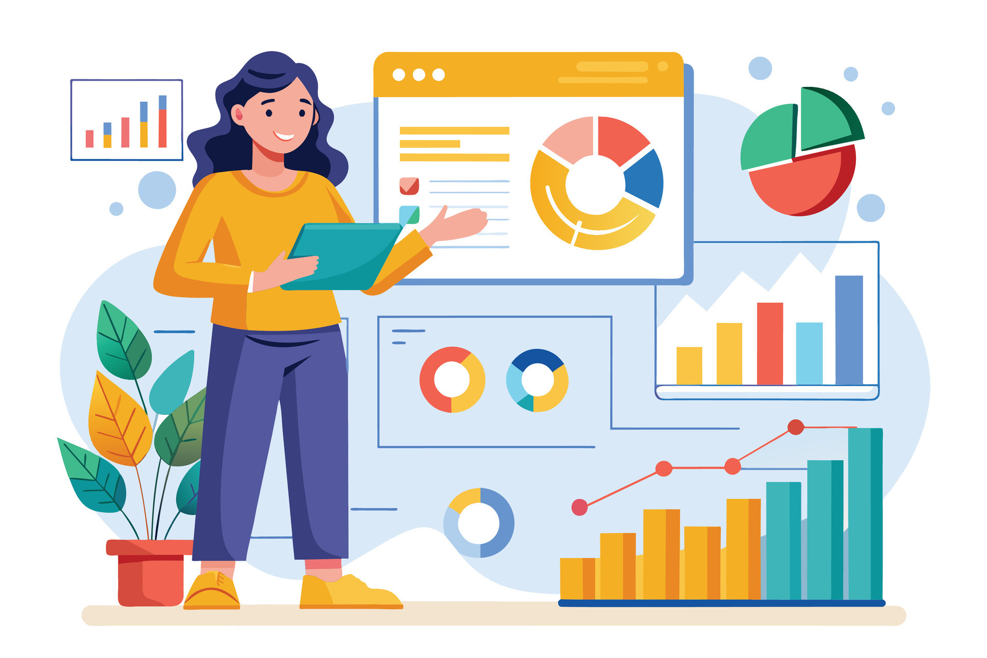 Woman Presenting Business Analytics Data With Charts and Graphs ...