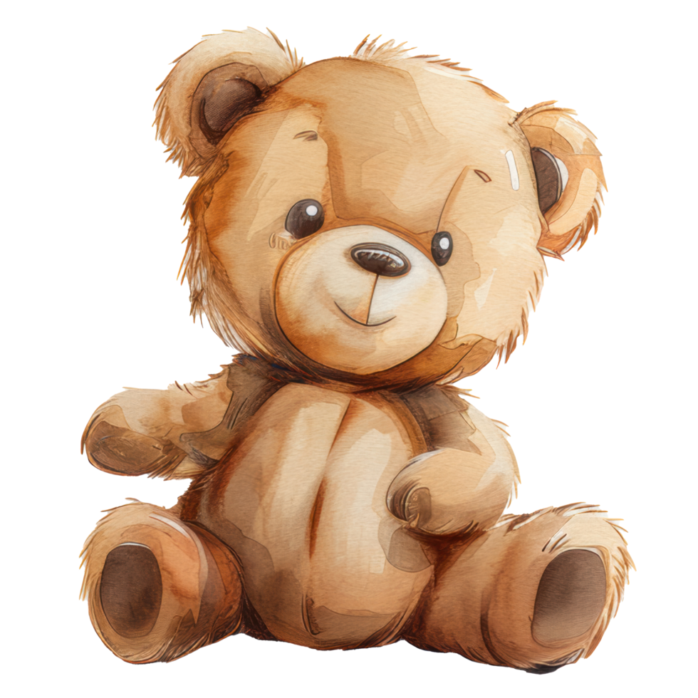 Watercolor Cute Brown Bear Doll Clip Art Element Illustration Ai
