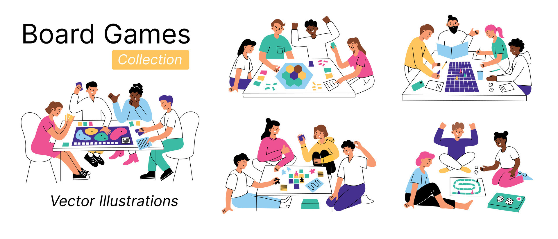 ilustración conjunto de personas jugando juegos de mesa. amigos ...