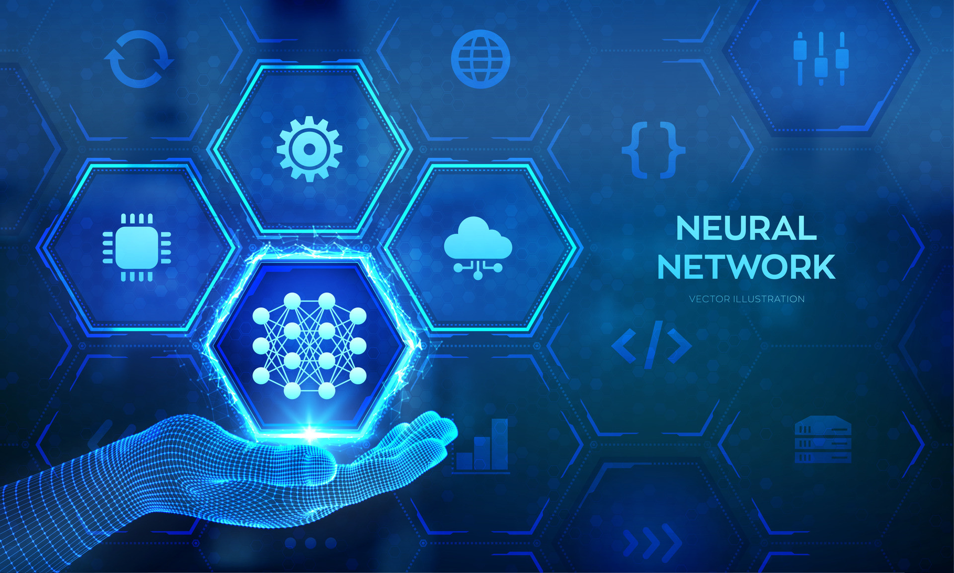 neural red icono en estructura metálica mano. ai. artificial inteligencia. máquina aprendiendo ...
