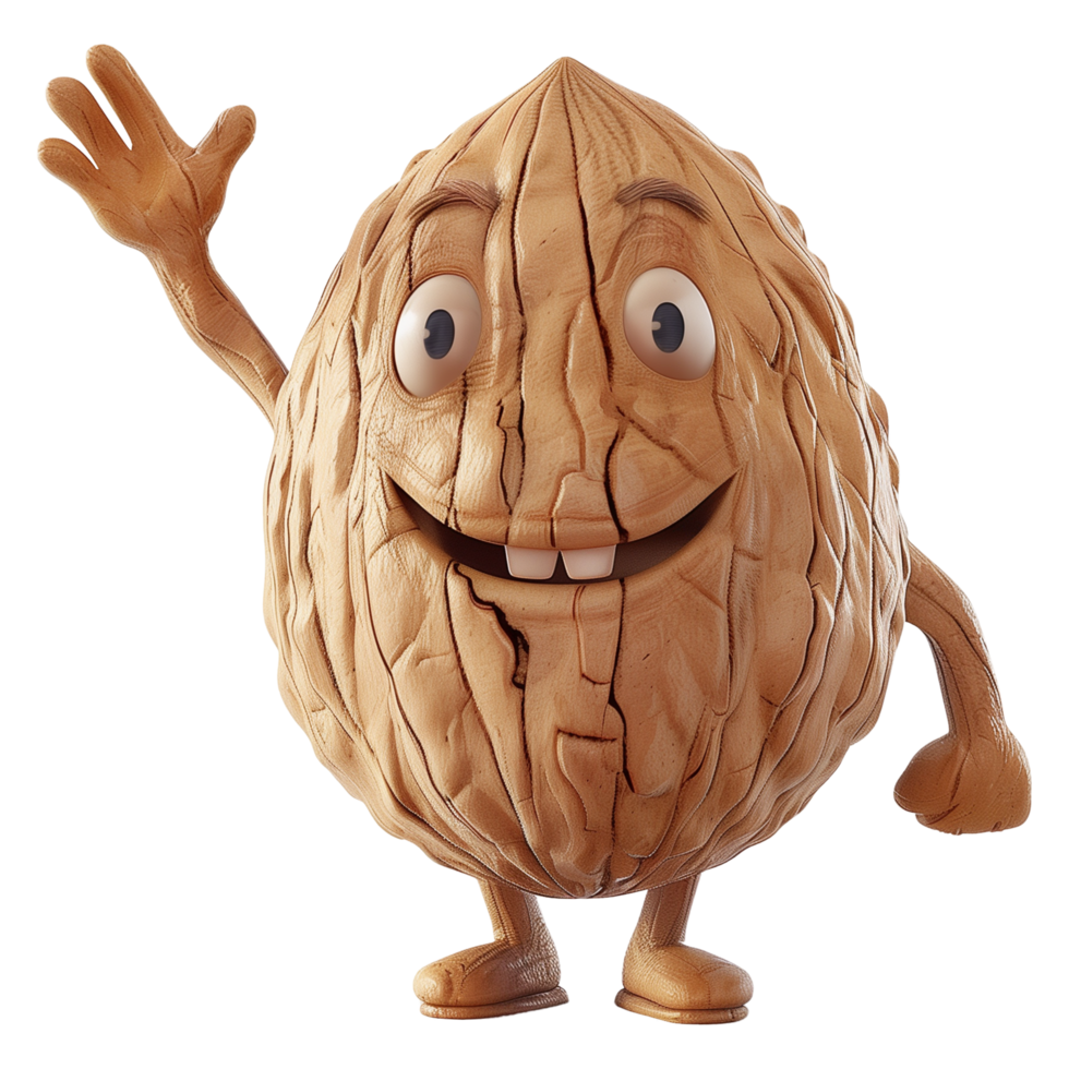 Cute Pecan Nut Character With Happy Expression Waving Hand 47428484 Png