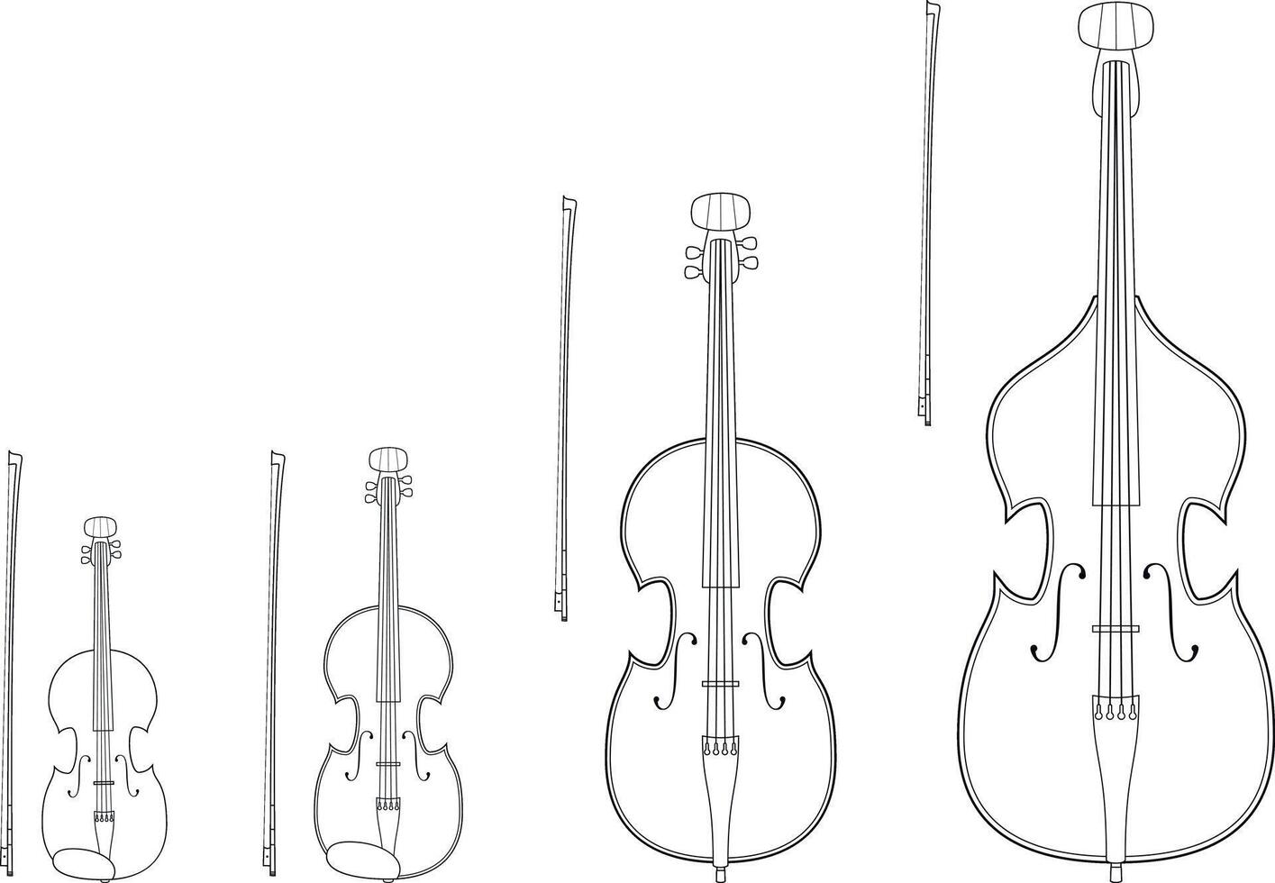 Illustration Set Of String Instruments Playing By Bowing The Strings