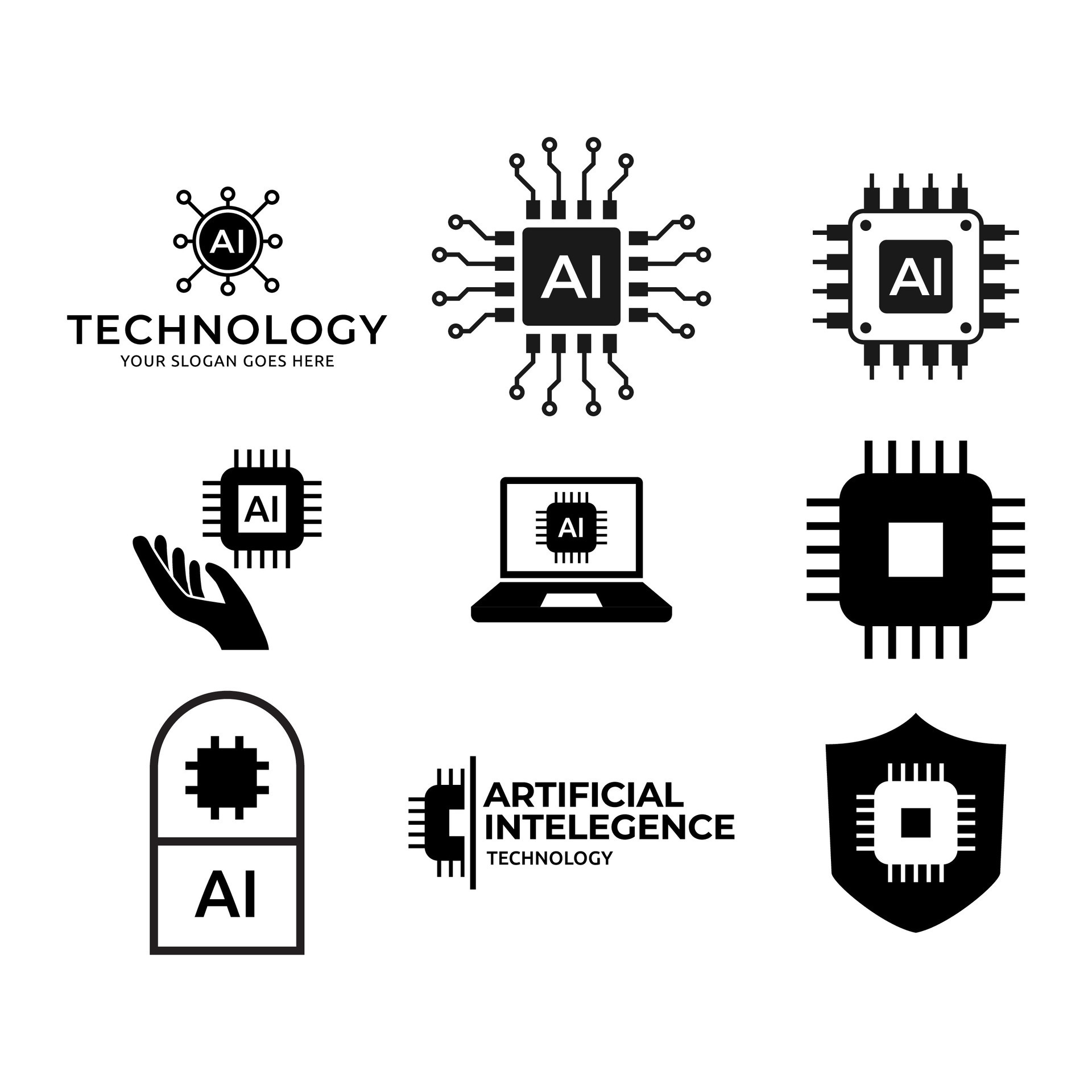Artificial intelligence AI processor chip icon. AI Processor circuit set. 47429354 Vector Art at ...