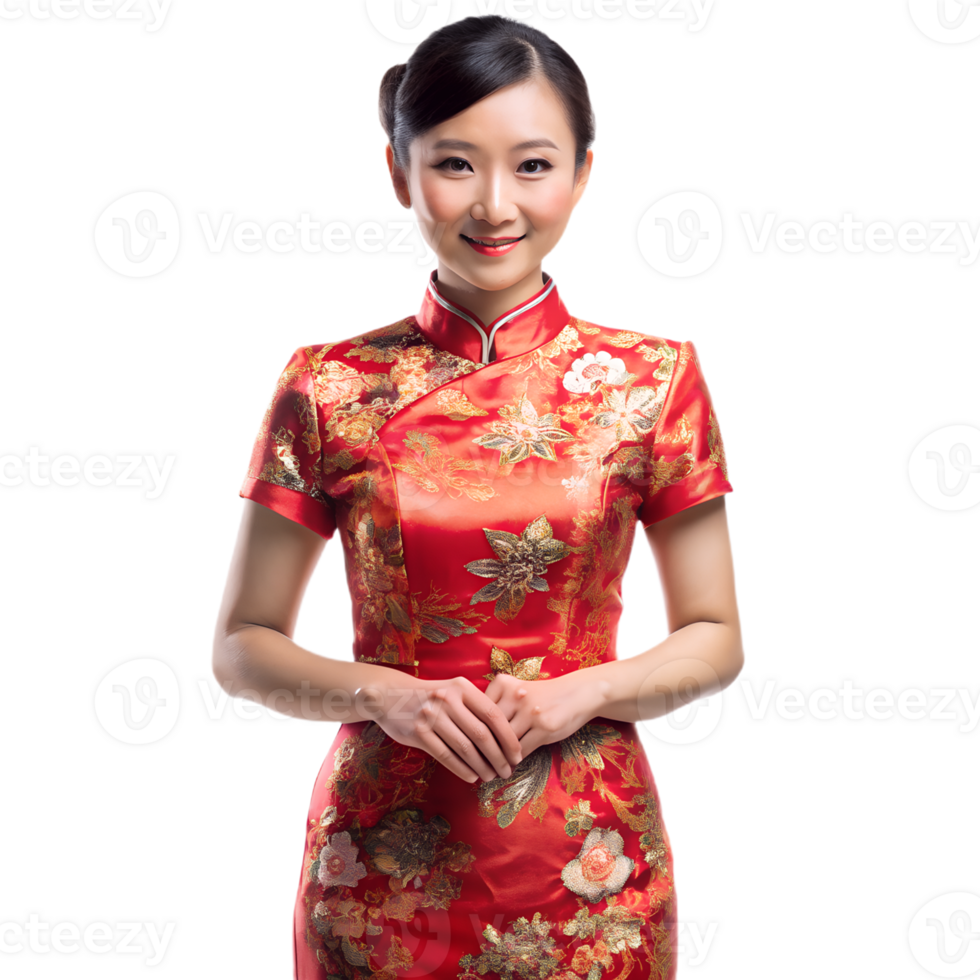 Elegant Woman In Traditional Chinese Dress Cheongsam Smiling