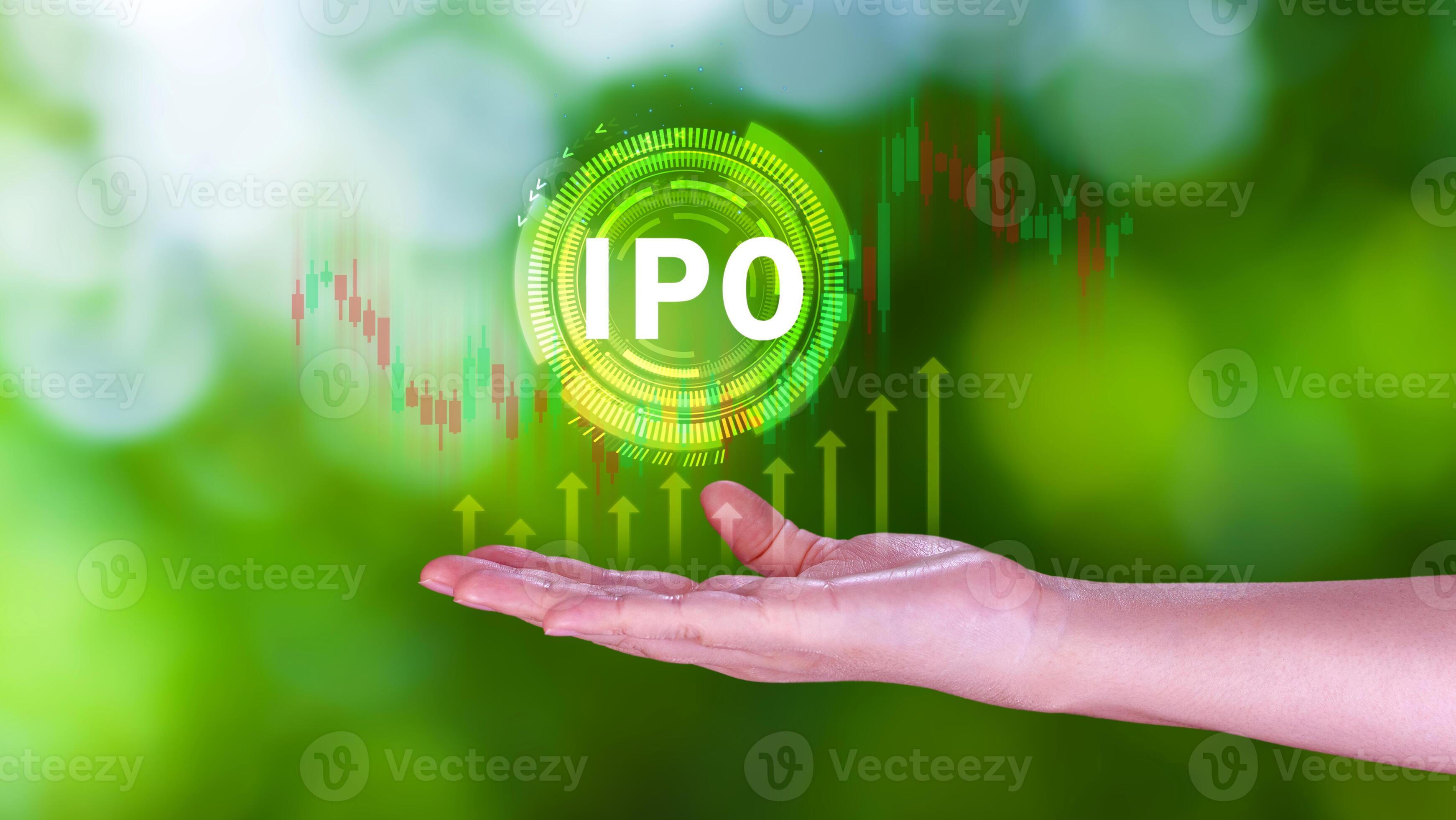 IPO, Initial public offering concept, Businessman with virtual IPO word with stock graph for ...
