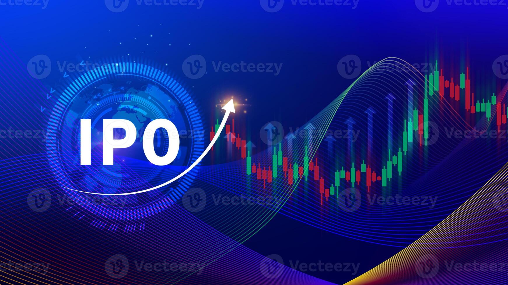IPO, Initial public offering concept, virtual IPO word with stock graph for boosting the growth ...