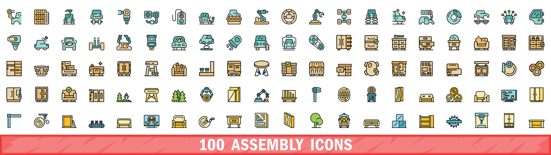100 assembly icons set, color line style 47436559 Vector Art at Vecteezy