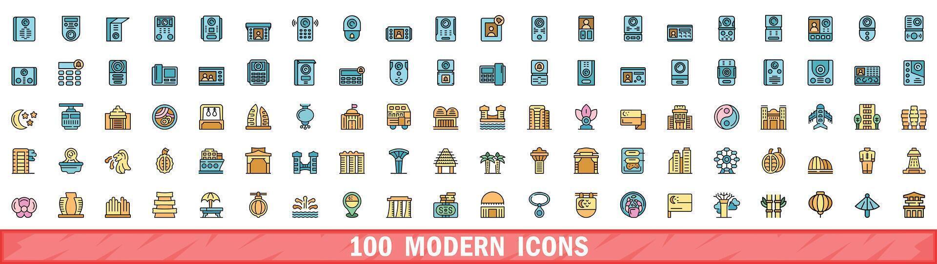100 modern icons set, color line style 47436620 Vector Art at Vecteezy