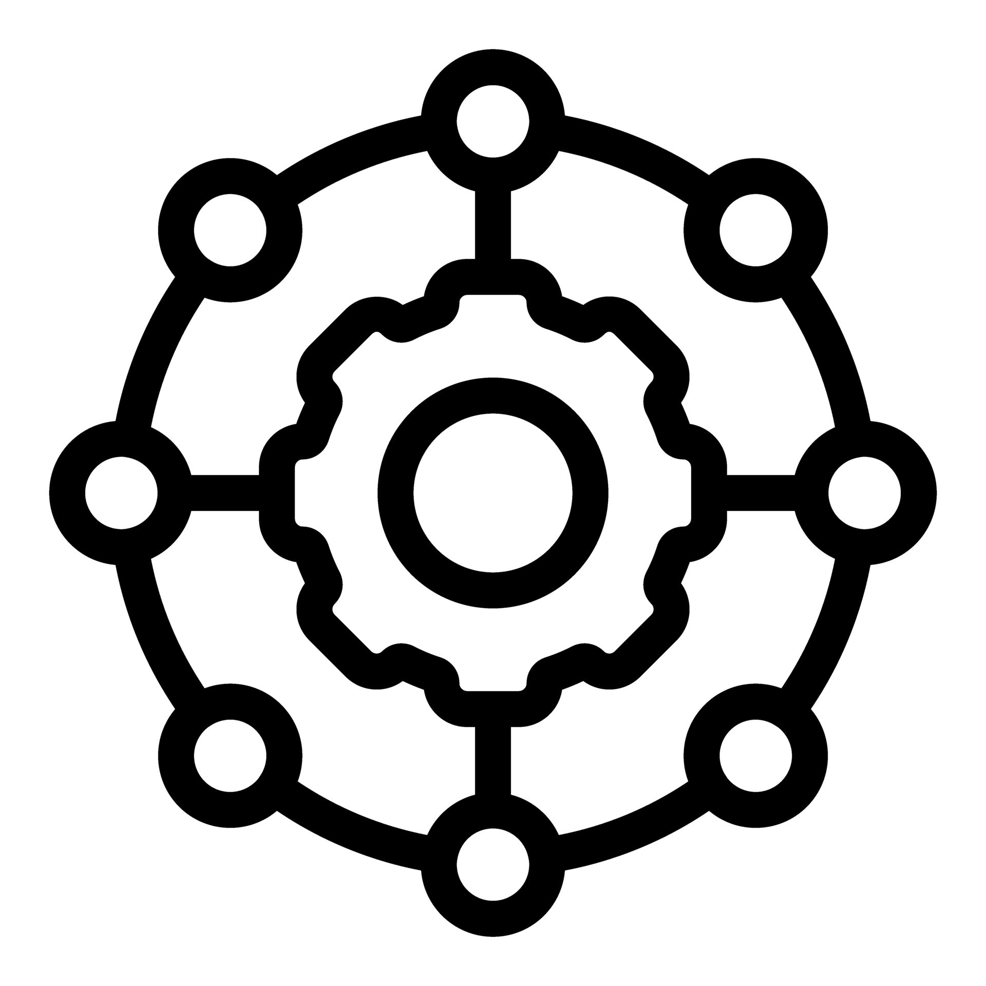 Network automation icon showing a central gear connecting to multiple ...