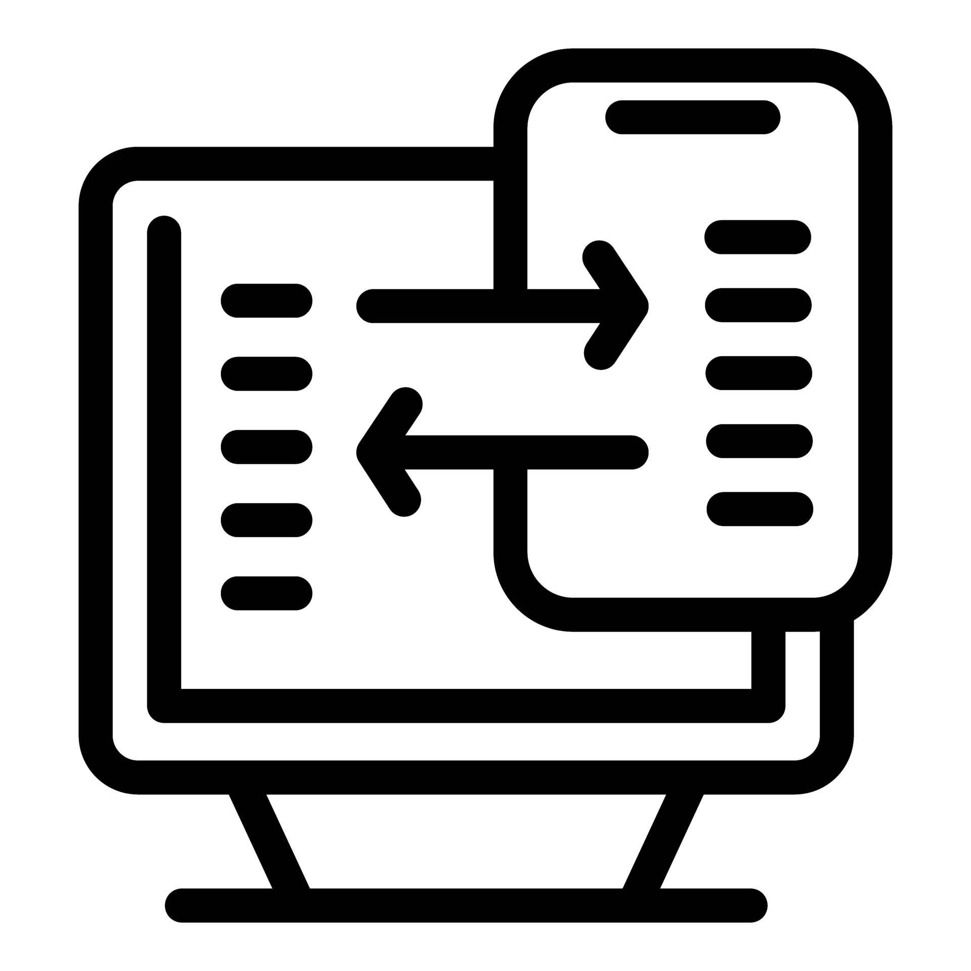 Data exchange icon representing transferring information between computer and smartphone ...