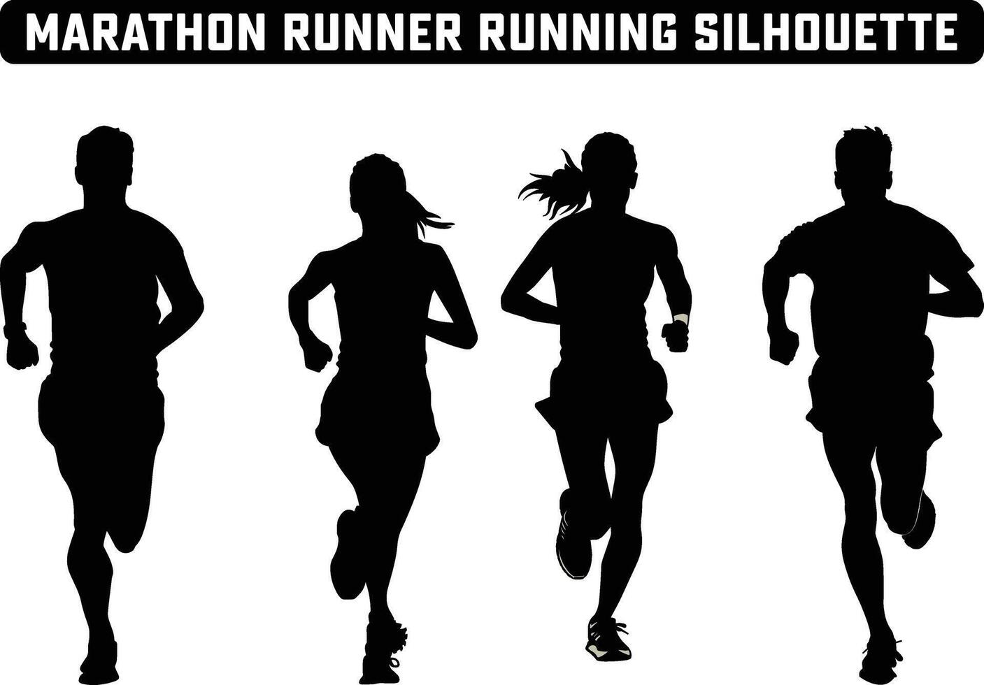 Marathon Runner Running Silhouette, Marathon run. Group of running ...