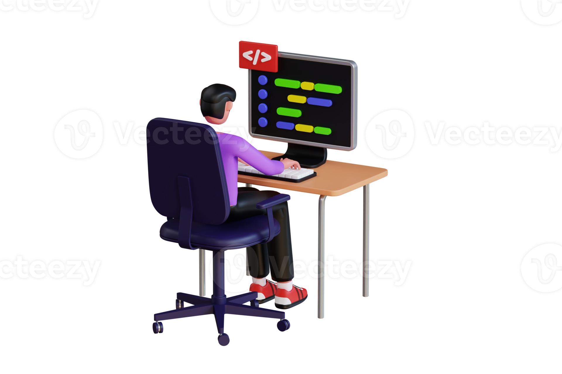 Man Doing Web Coding 3D Illustration. Man Developer Working on Project ...