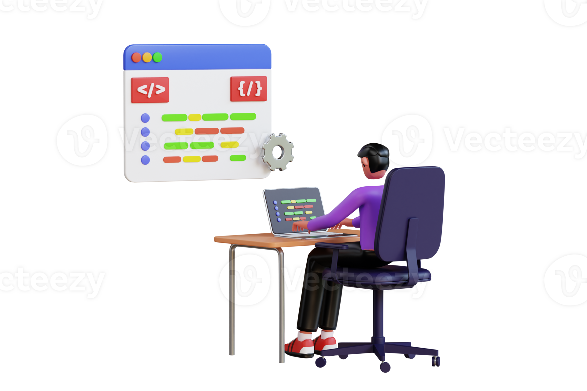 Programmer Working on Project 3D Illustration. Developer Working on ...
