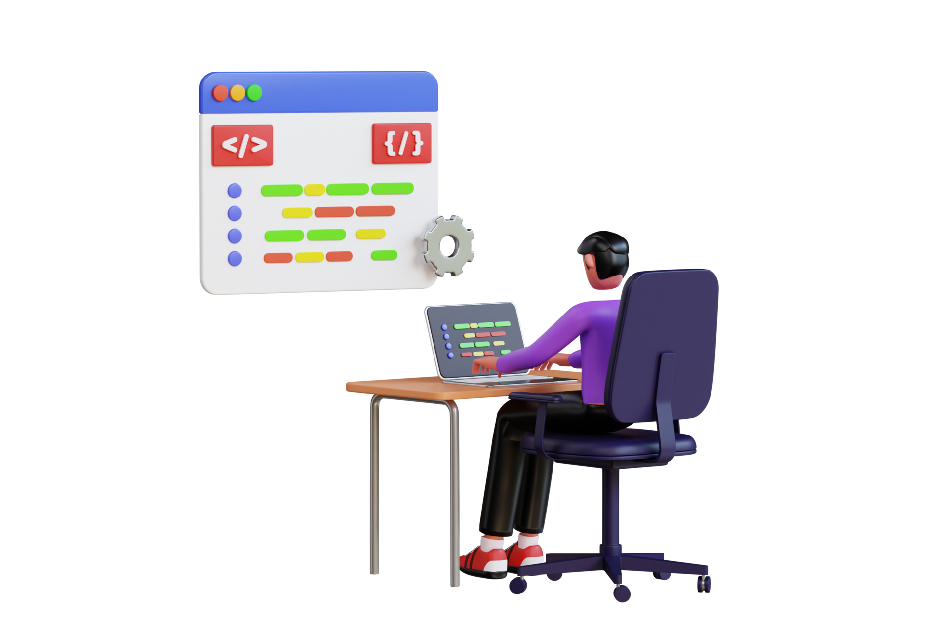 programador trabajando en proyecto 3d ilustración. desarrollador ...