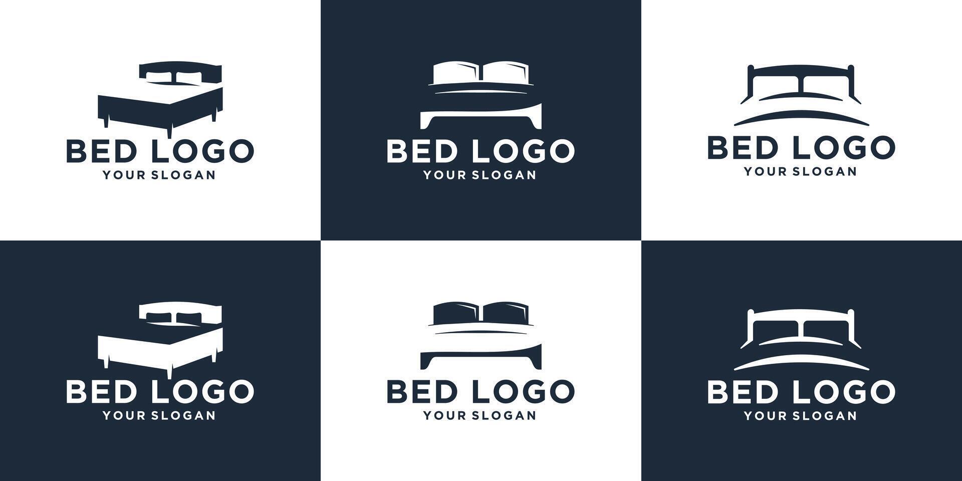 mega logo collection, bed logo icon abstract, pillow shape design and unique silhouette bed ...