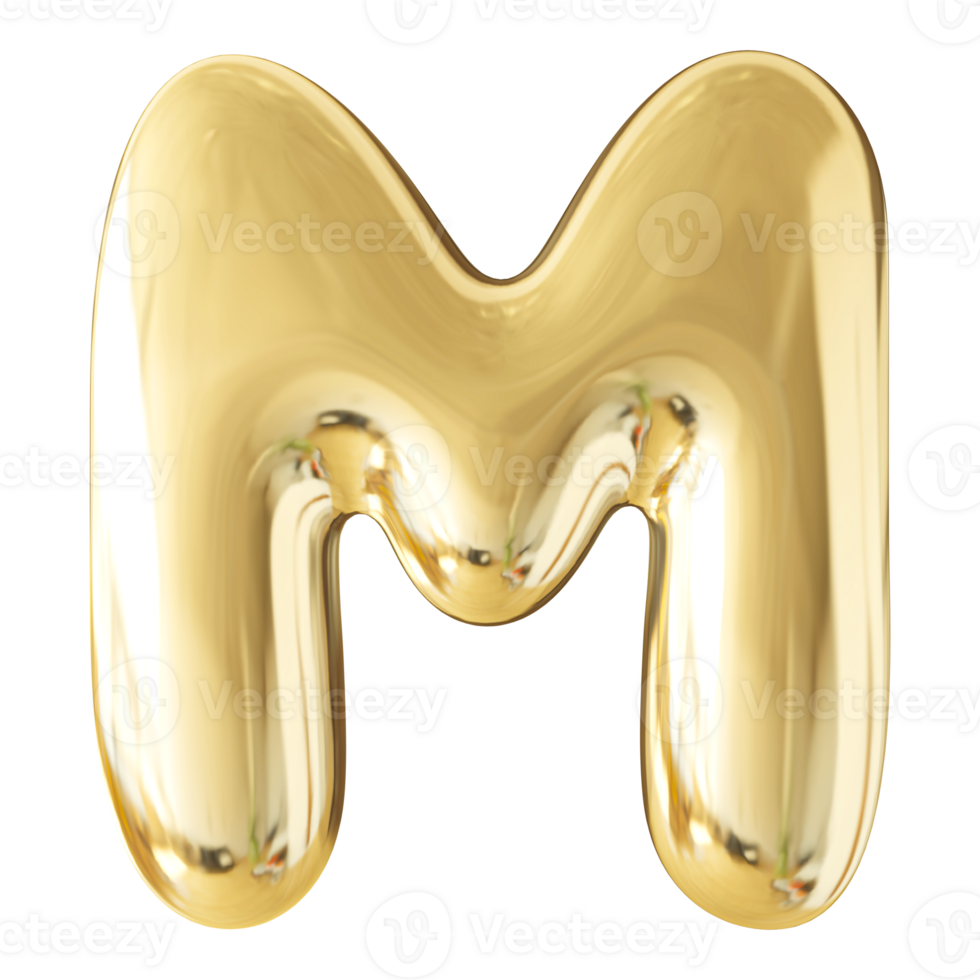 ouro 3d bolha Fonte carta m maiúscula 47451099 PNG