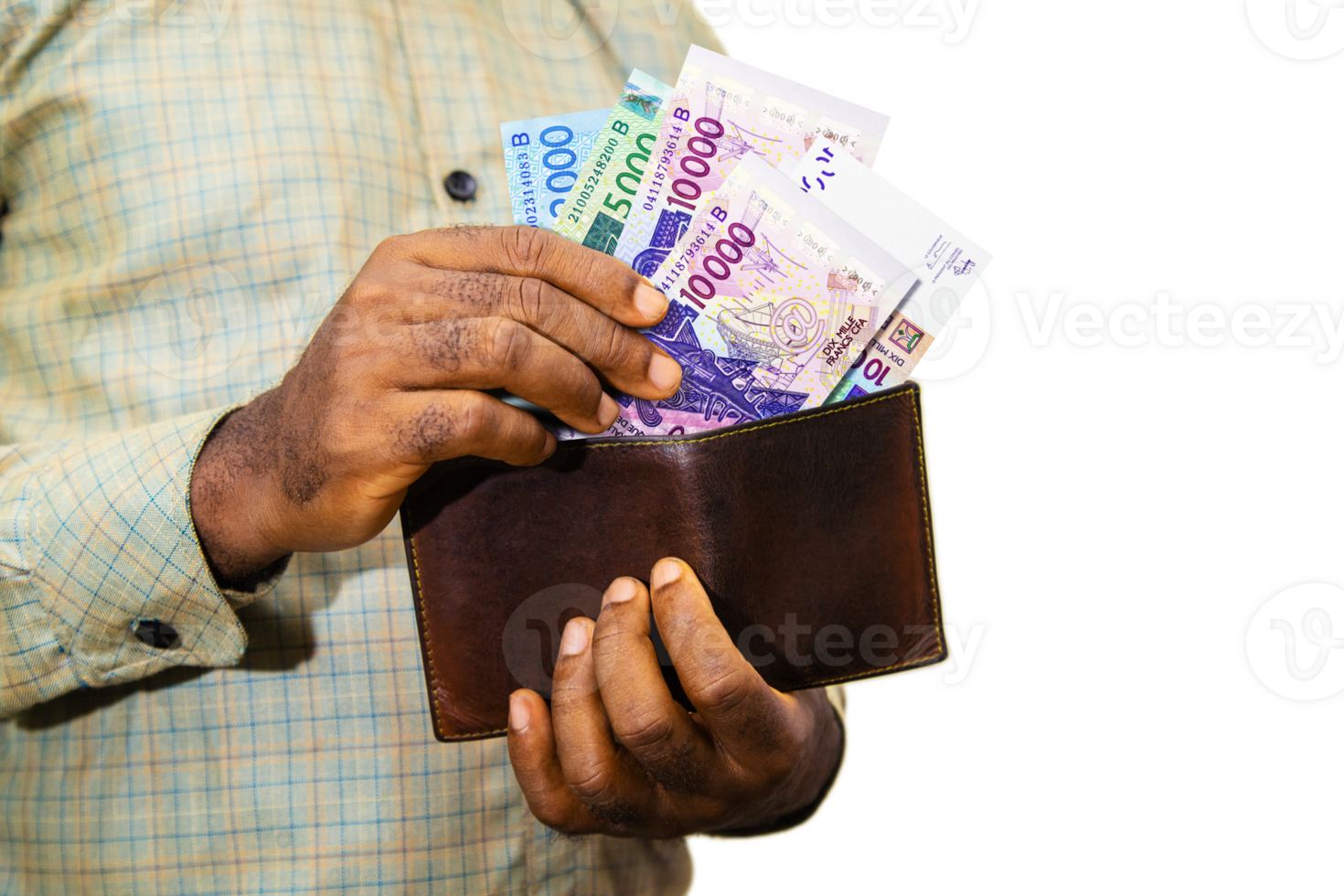 Black person Holding brown wallet With West African CFA franc notes ... Black person Holding brown wallet With West African CFA franc notes ...