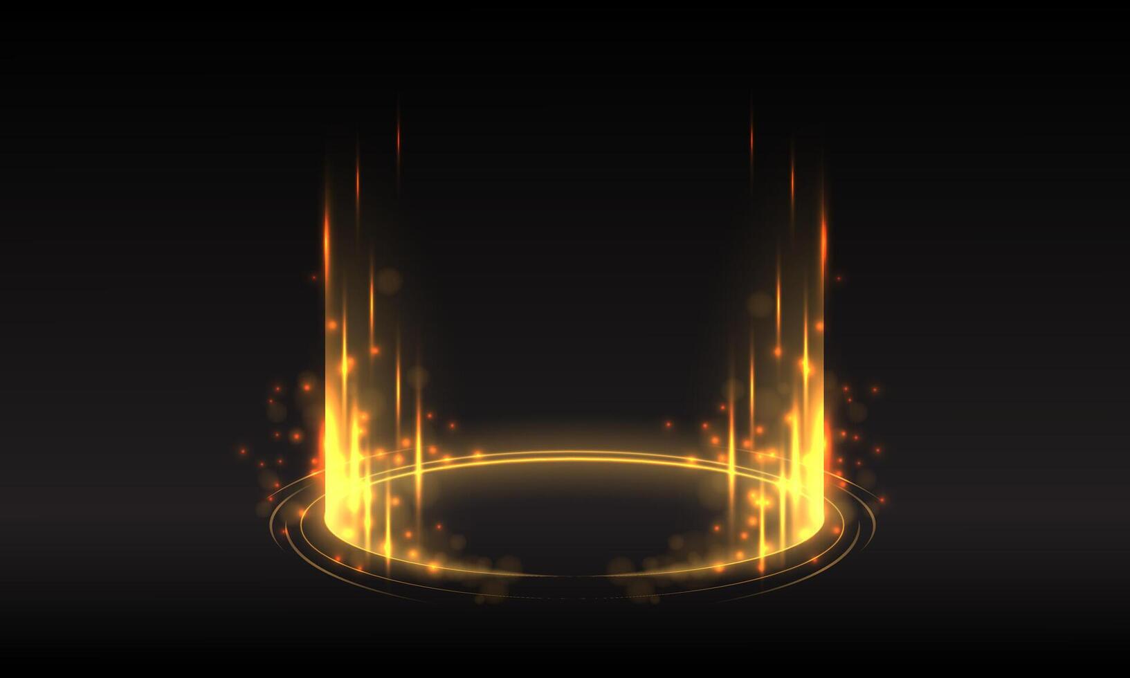 Abstract golden light circle rings lines with shine rays effect on black background illustration ...