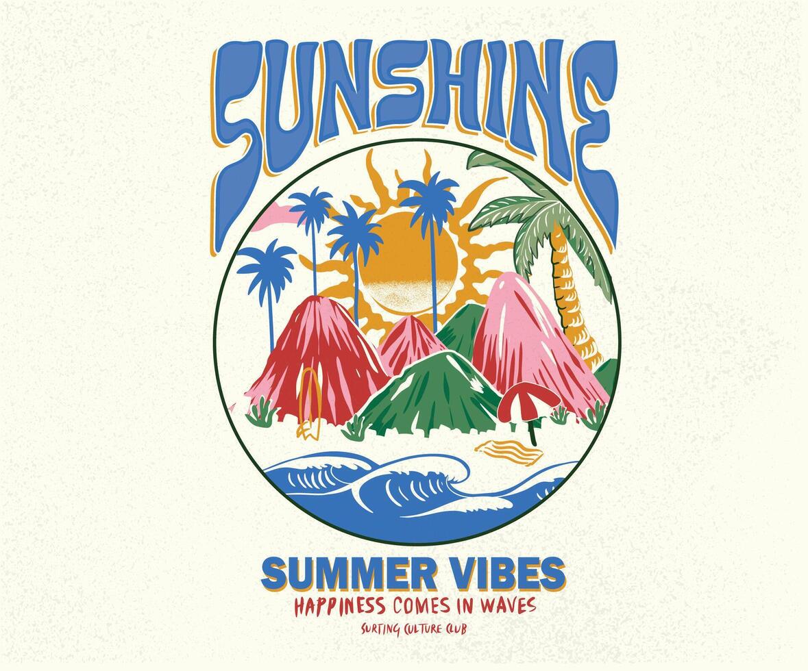Sunshine Paradise Graphic Print Design Tropical Island Design For Fashion And Others Summer