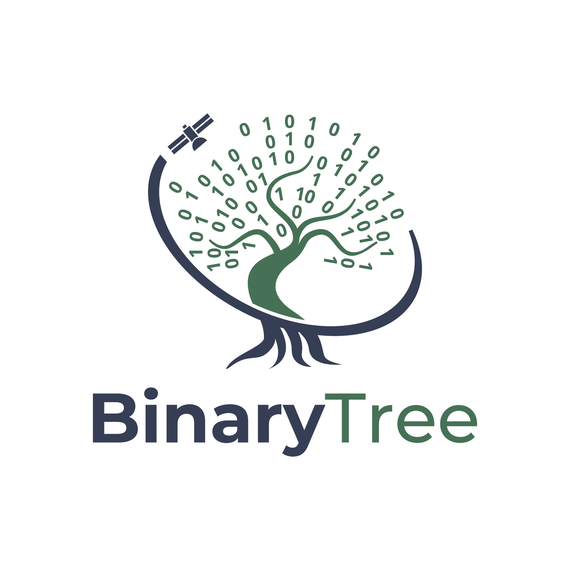 Digital Binary Code Satellite Oak Tree Nature Circle Line Logo Template ...