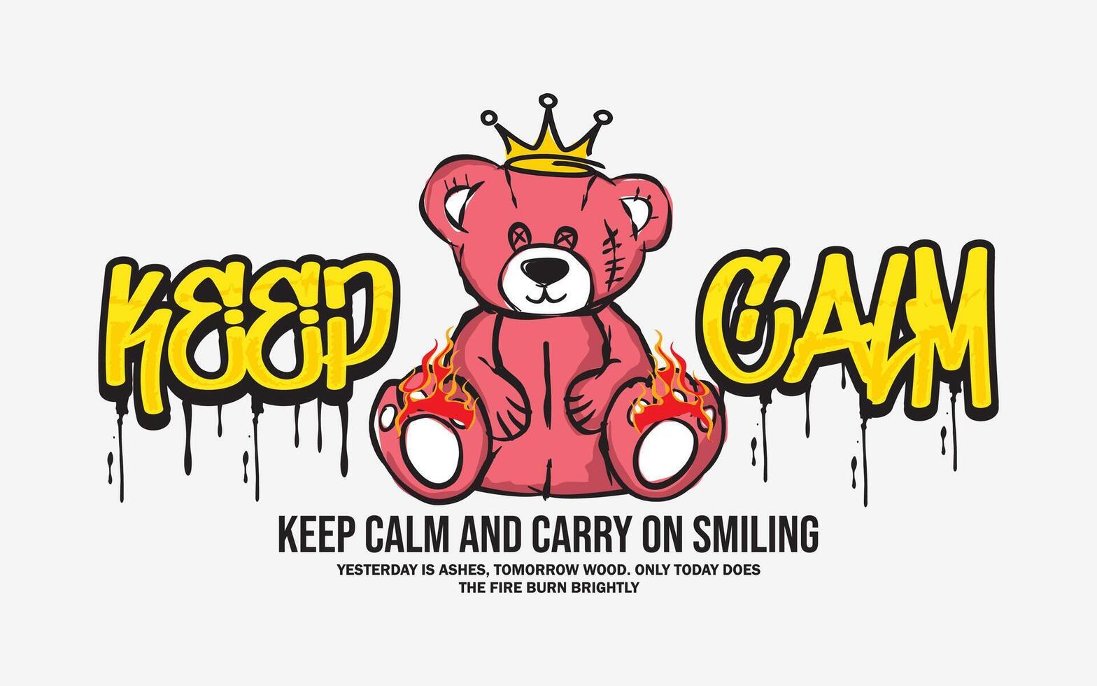 mantener calma caligrafía eslogan con dibujos animados oso muñeca línea ... mantener calma caligrafía eslogan con dibujos animados oso muñeca línea ...