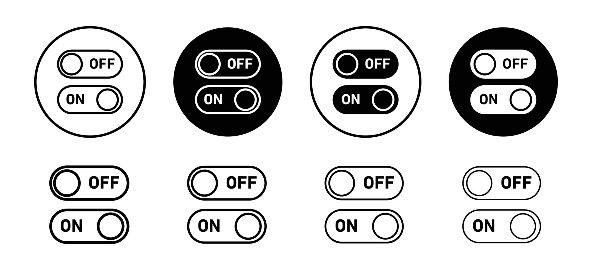 On off switch button slider toggle icon set collection. On off slider toggle Outline flat Icon ...