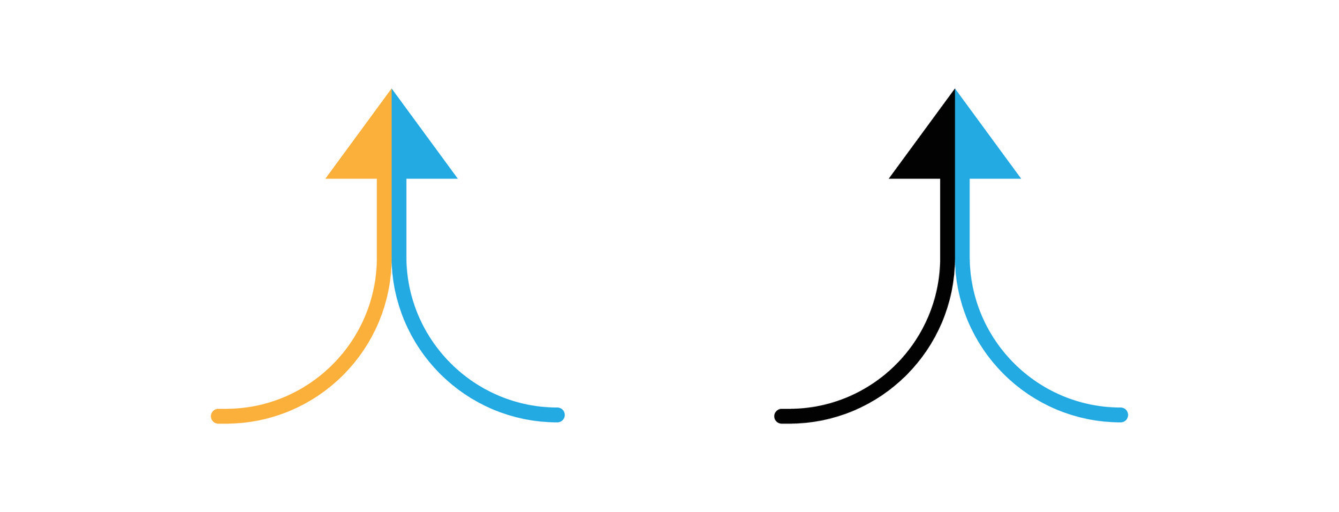 Two arrows merging into one icon set collection. Two arrows merging into one Outline flat Icon ...