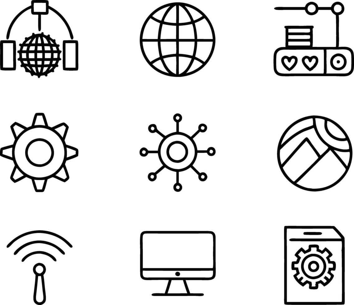 set of technology icon line art style. technology, digital, background ...