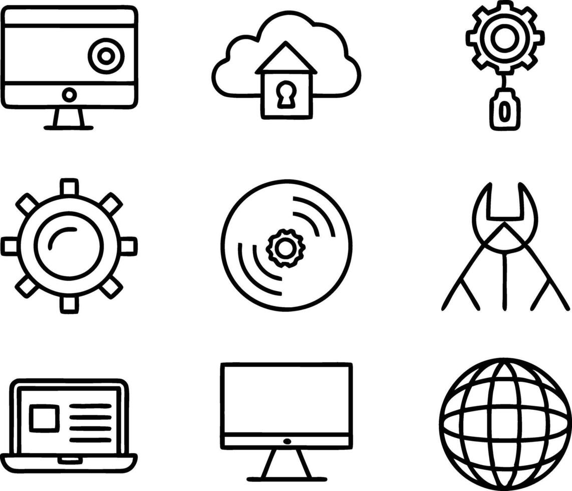 set of technology icon line art style. technology, digital, background ...