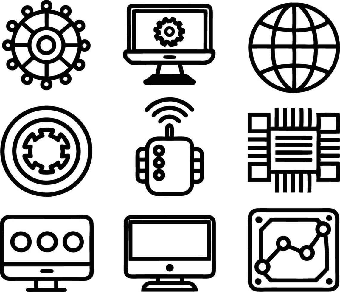 set of technology icon line art style. technology, digital, background ...