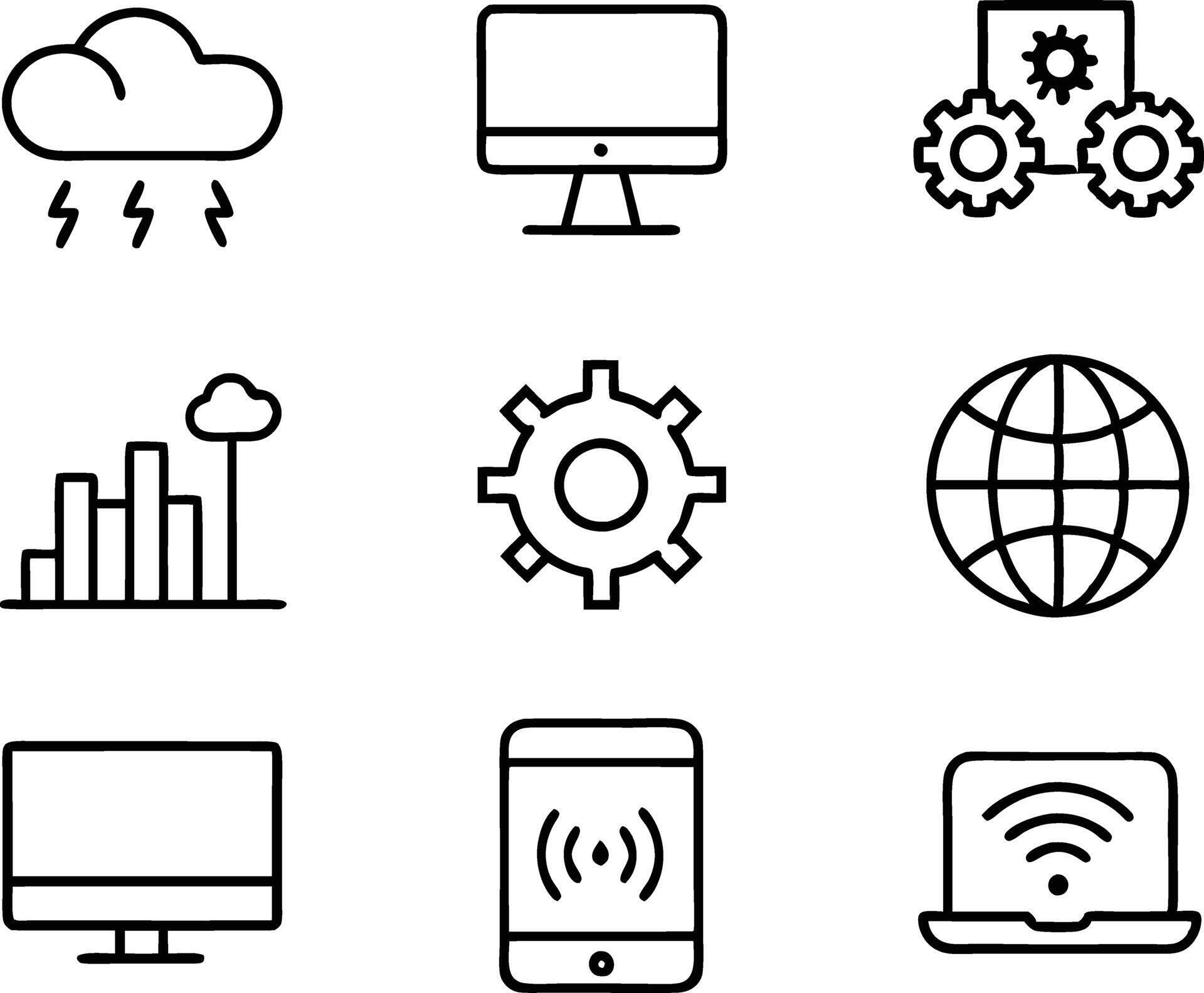 set of technology icon line art style. technology, digital, background ...