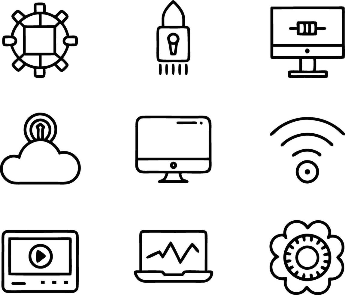 set of technology icon line art style. technology, digital, background ...