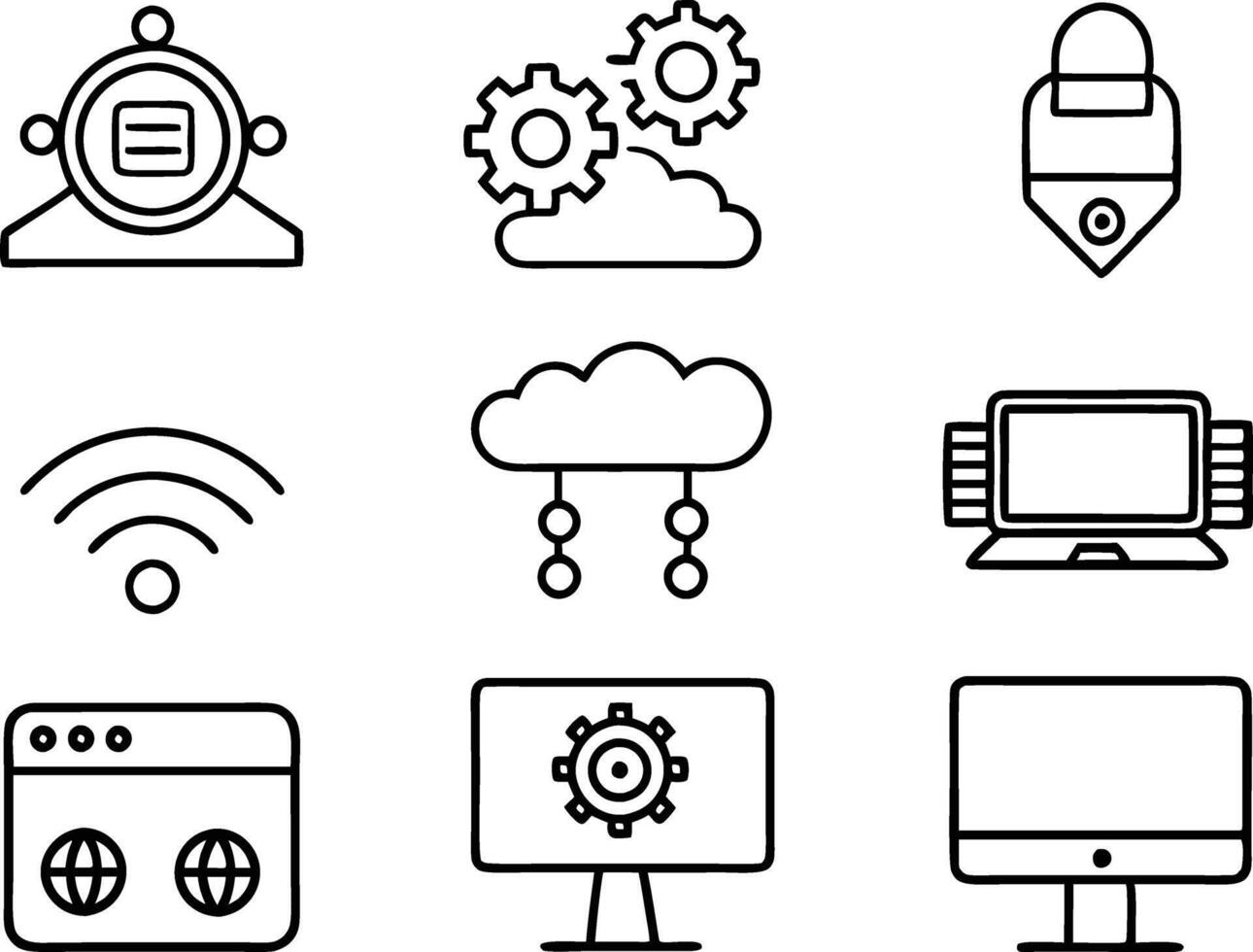 set of technology icon line art style. technology, digital, background ...