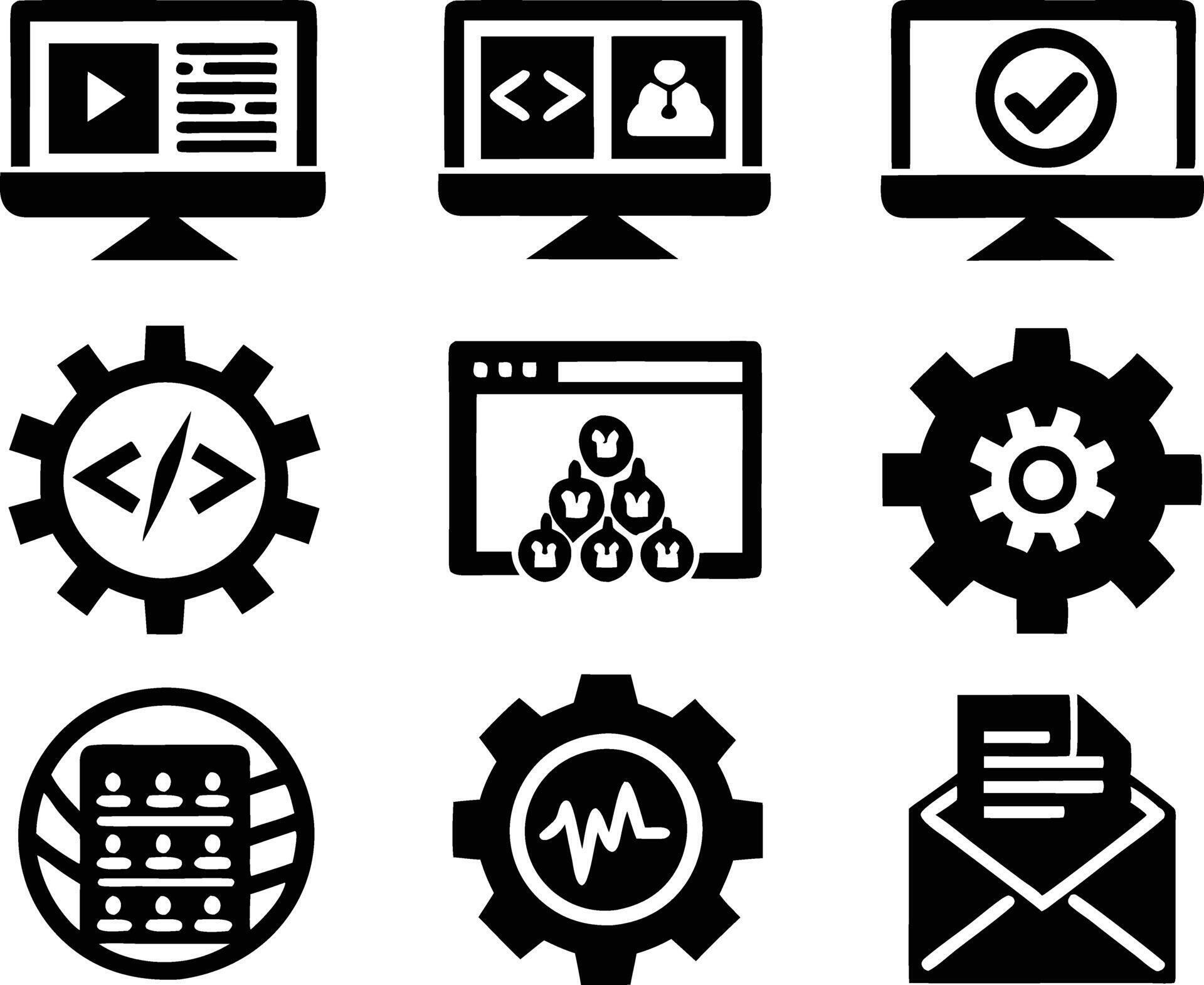 set of Programming icon illustration. computer, code, programming, software, technology ...