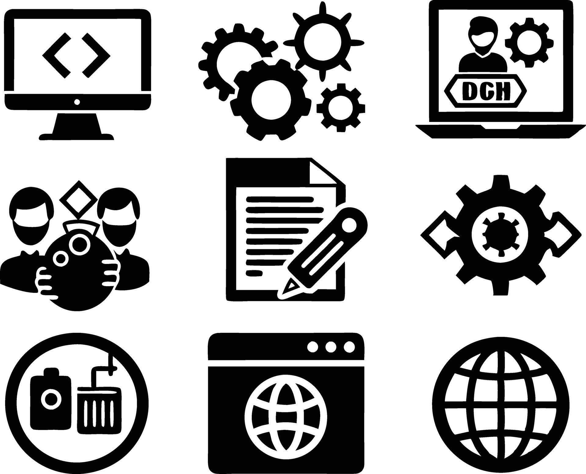 set of Programming icon illustration. computer, code, programming, software, technology ...