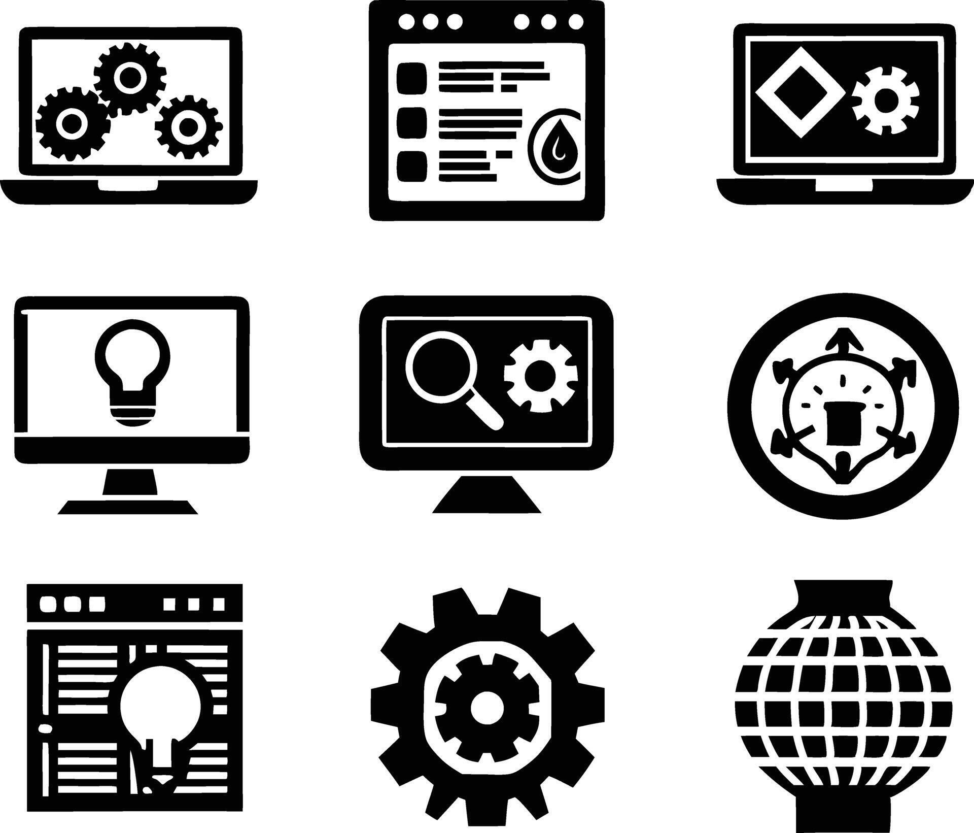 set of Programming icon illustration. computer, code, programming, software, technology ...