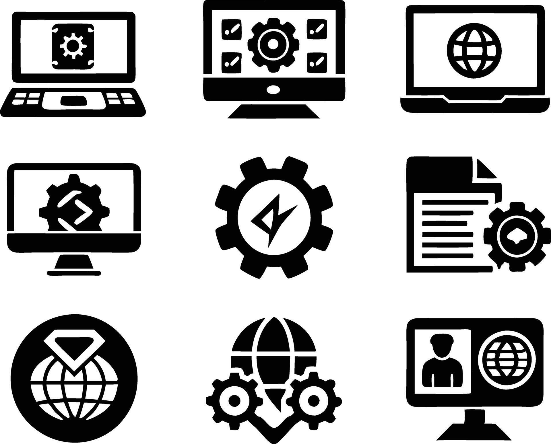 set of Programming icon illustration. computer, code, programming, software, technology ...