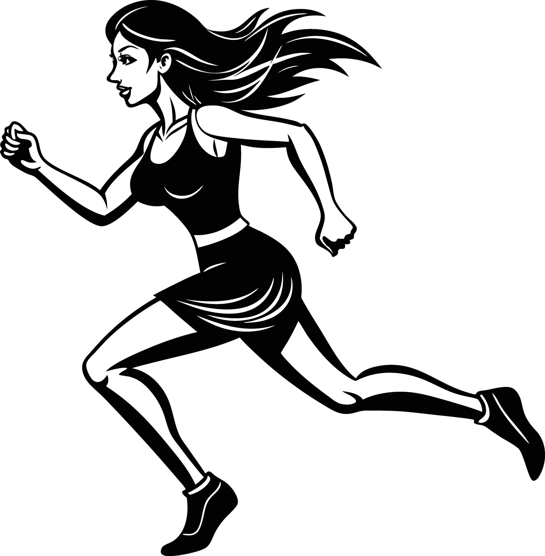 silhouette of a woman running illustration black and white 47487948 ...