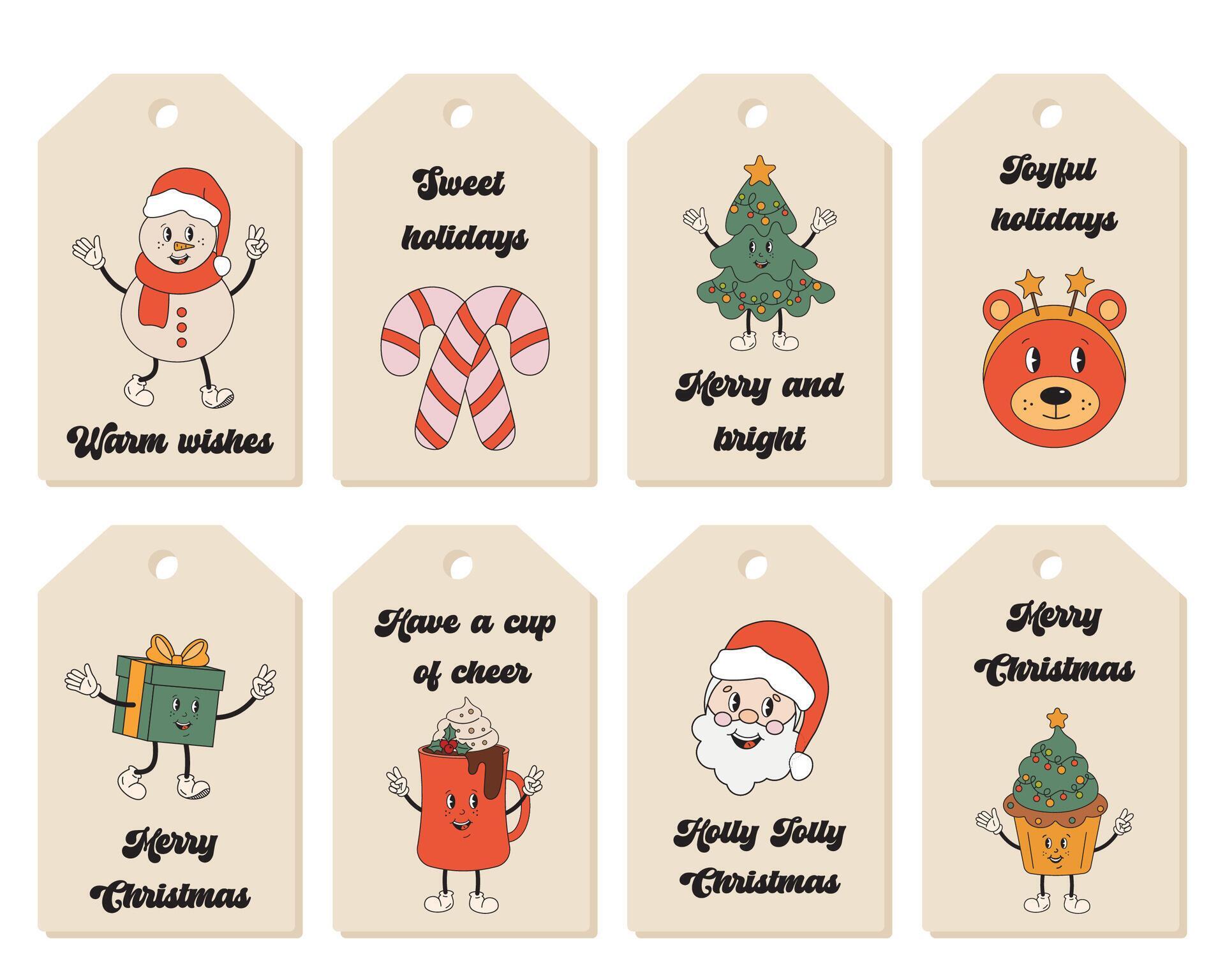 Christmas gift tags, collection of printable gift labels in retro ...