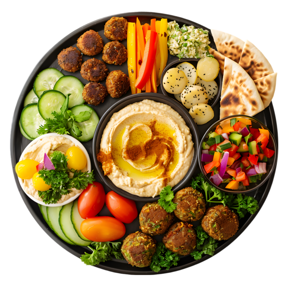 Middle Eastern Falafel Platter with Hummus, Pita Bread, and Fresh ...