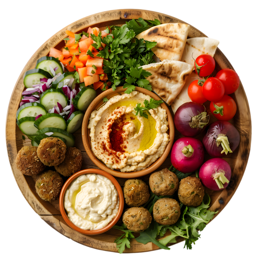 Middle Eastern Falafel Platter with Hummus, Pita Bread, and Fresh ...