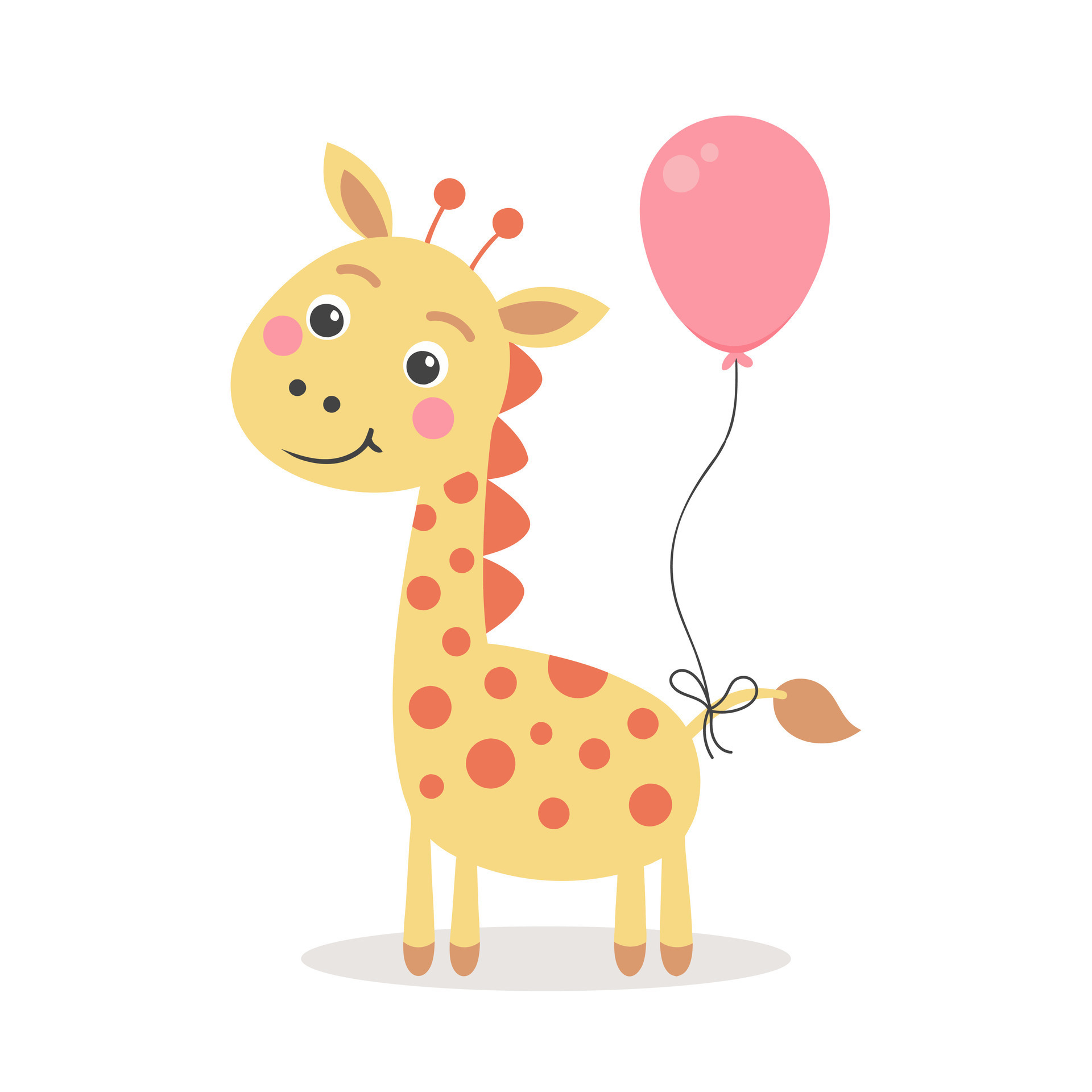 Cute giraffe with a balloon wearing a party hat. Happy birthday to ...