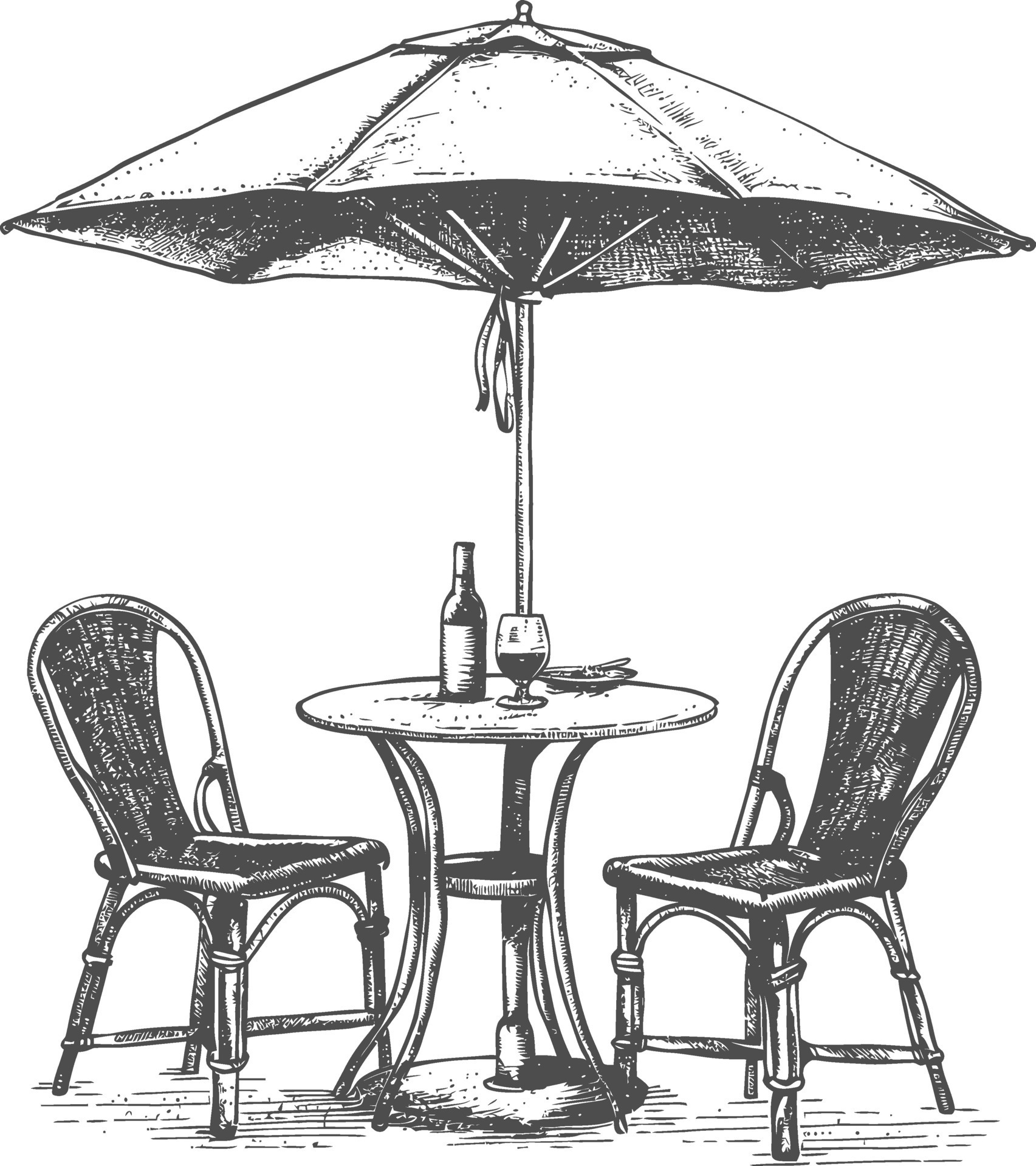 Outdoor cafe with a table, two chairs, and an umbrella 47504814 Vector ...