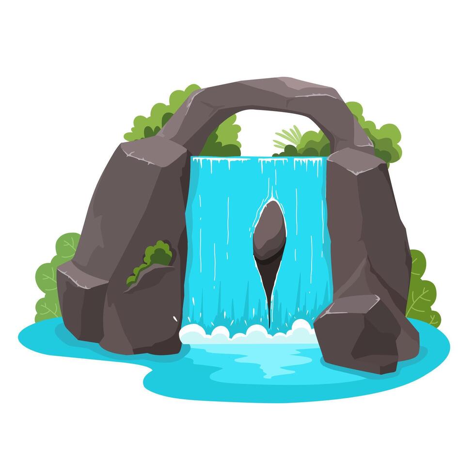 Waterfall. Gaming platform, cartoon forest landscape, 2d user interface ...