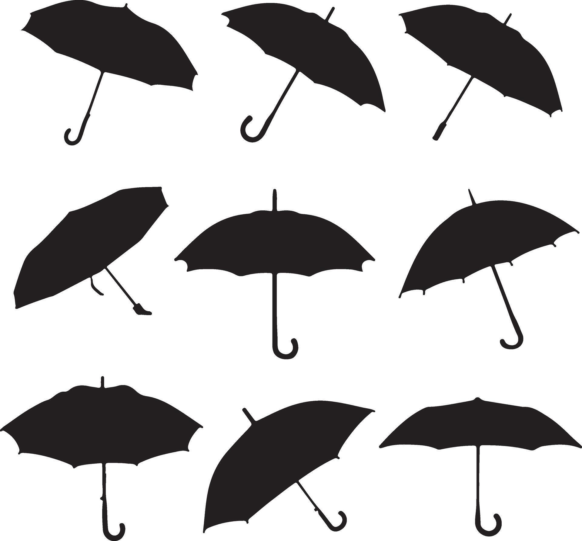 a set of nine black umbrellas on a white background 47510536 Vector Art at Vecteezy