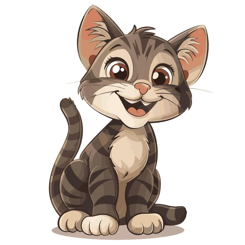 Contento Dibujos Animados Gato Con Un Grande Sonrisa Y Juguetón Expresión 47513563 Vector En