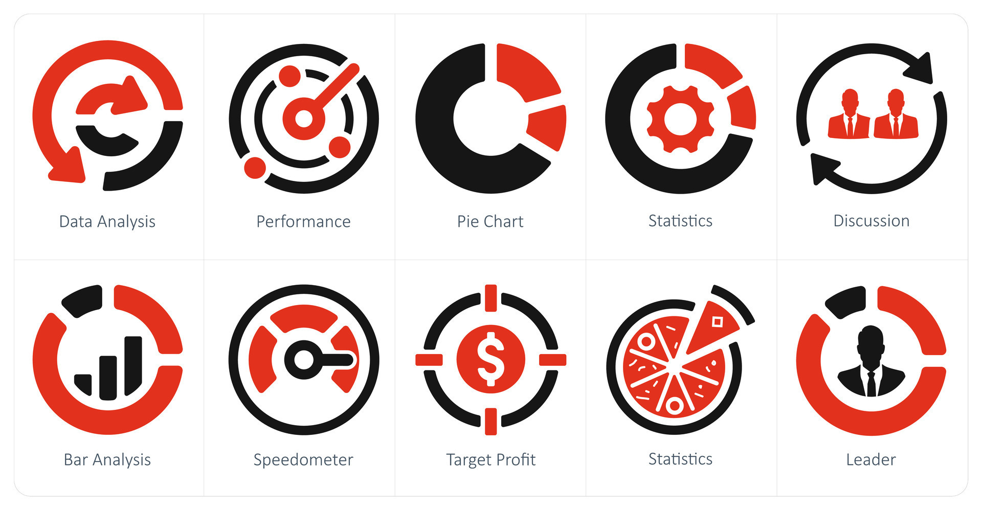A set of 10 web marketing icons as data analysis, performance, pie ...