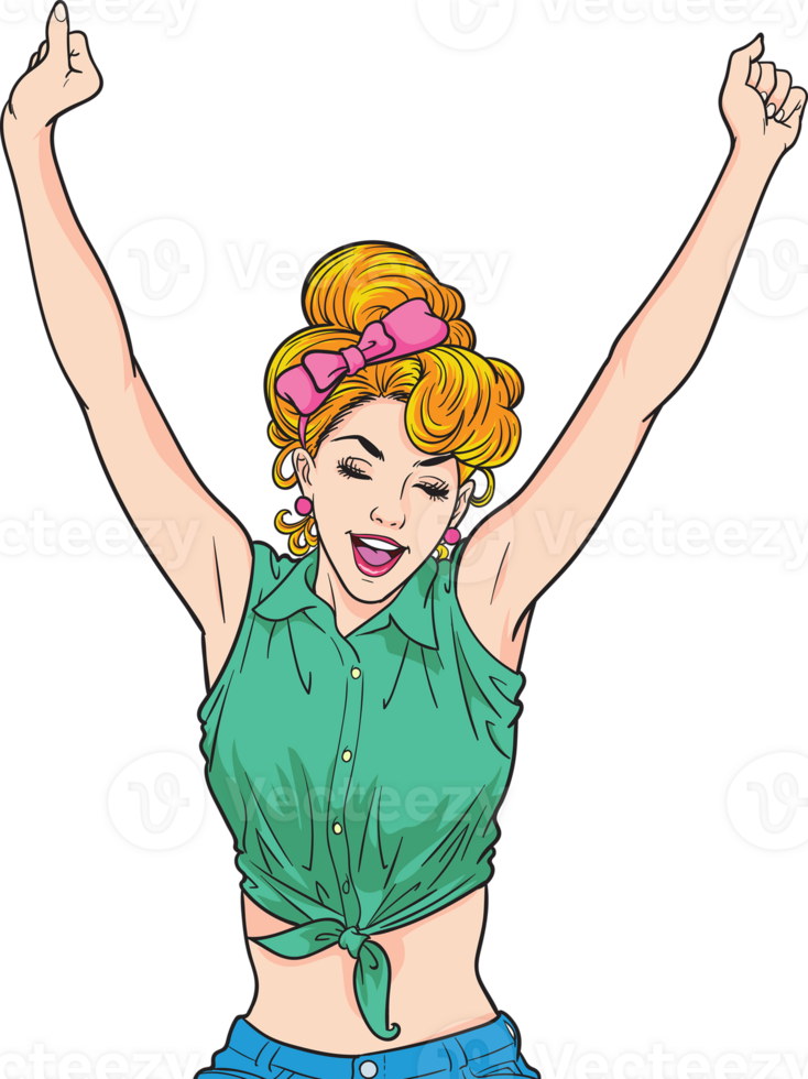 Surprised Young Woman Various Gesture Pop Art Comic Style 47530425 Png