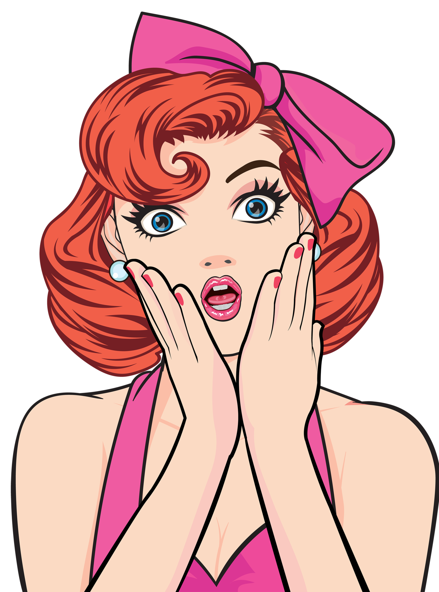Surprised Young Woman Various Gesture Pop Art Comic Style 47530429 Png